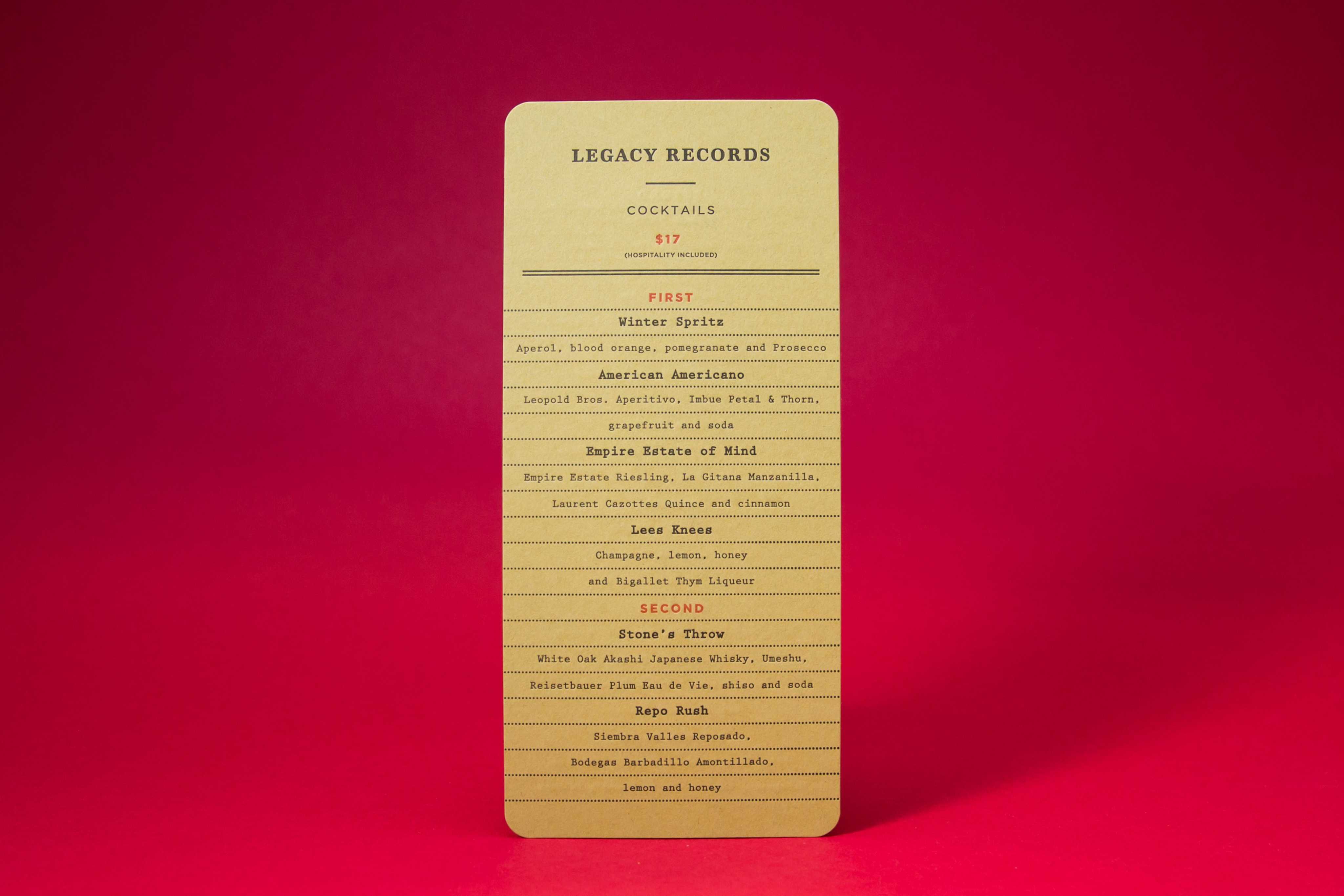 Legacy Records Cocktail Menu and Business Cards • Mama’s Sauce