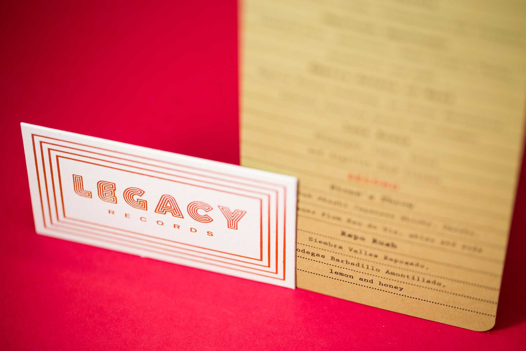 Legacy Records Cocktail Menu and Business Cards • Mama’s Sauce